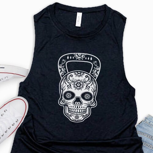 Sugar Skull Muscle Tank for Women Funny Gym Shirt Kettlebell - Etsy