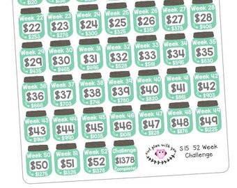 52 Week Savings Challenge Planner Stickers Savings Stickers Mason Jar ...