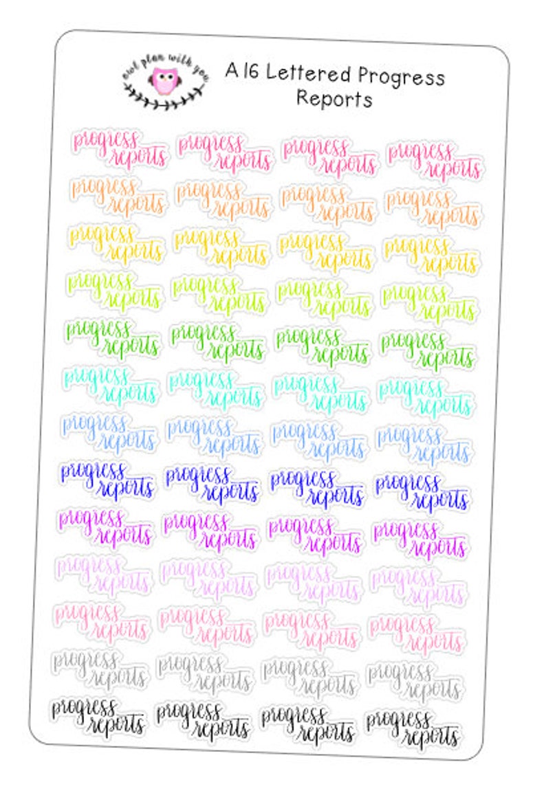 A16 Hand-lettered Progress Reports Stickers | Etsy