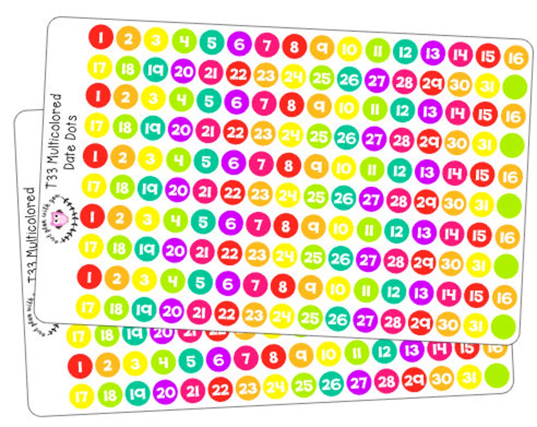 T33 || Multicolored Date Dot Stickers - Etsy