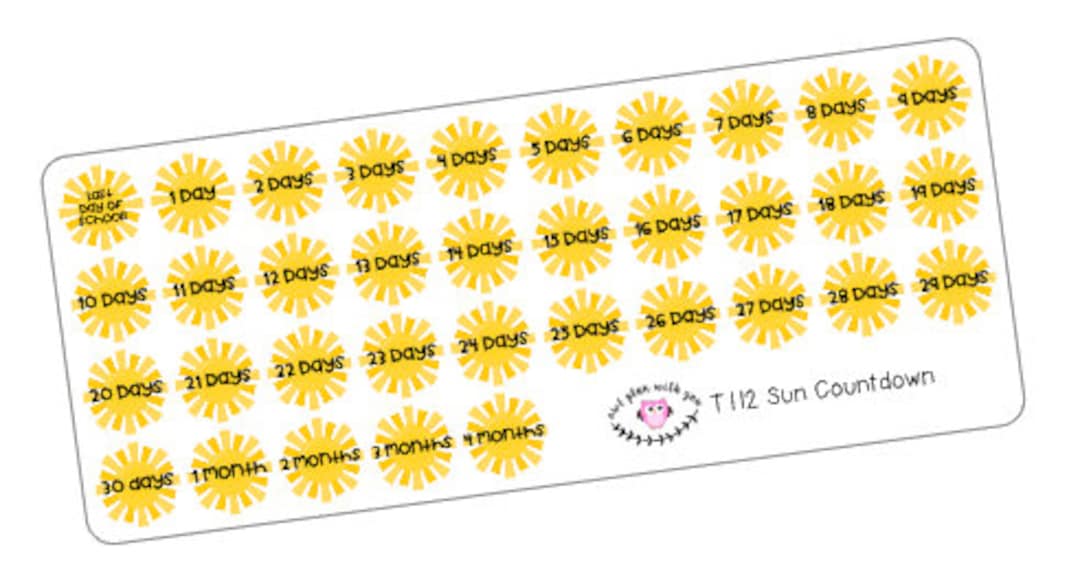 T112 || Sun End of Year Countdown Stickers - Etsy