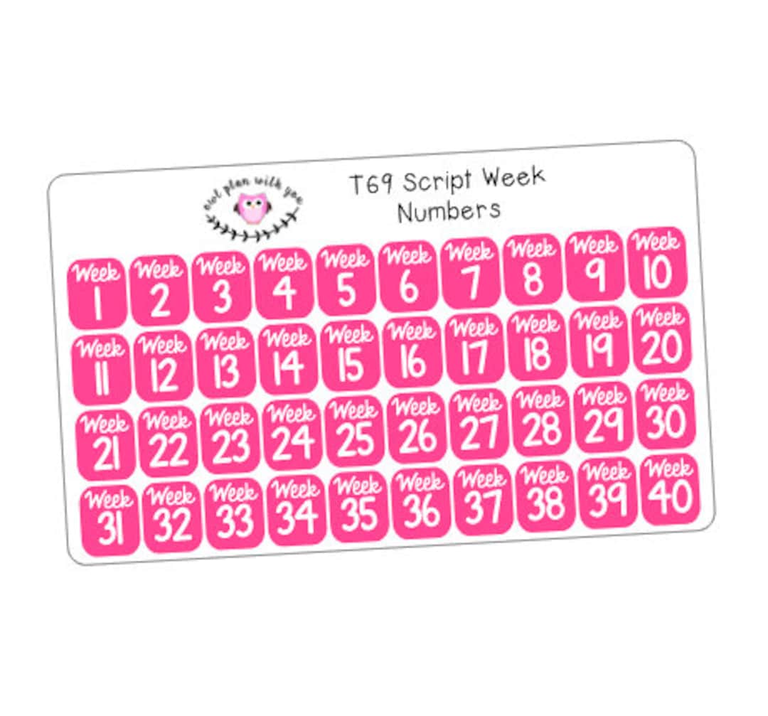 T69 || 40 Script Week Number Stickers - Etsy