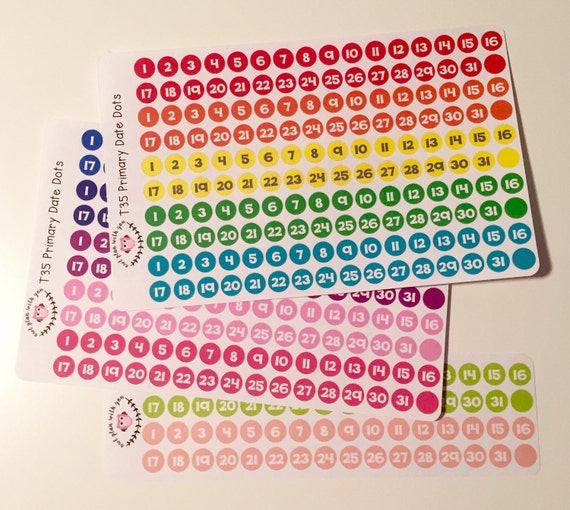 T35 Primary Date Dot Stickers | Etsy