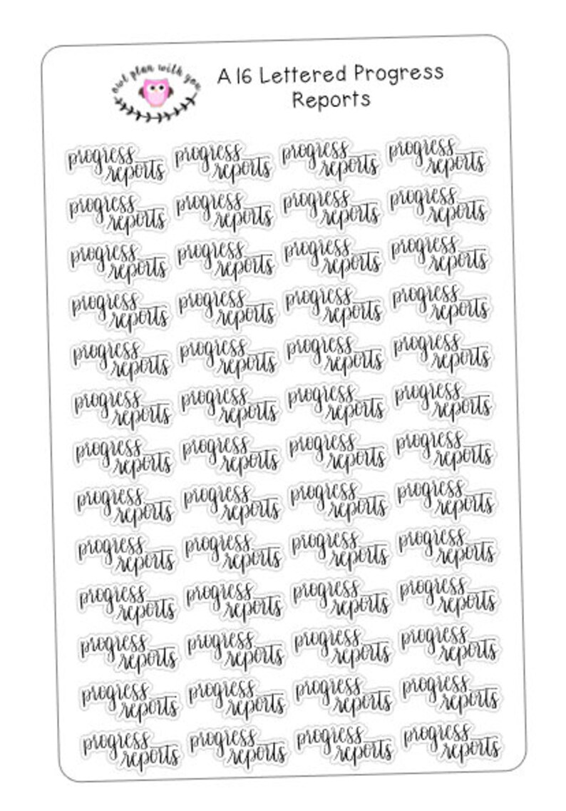 A16 || Hand-lettered Progress Reports Stickers - Etsy