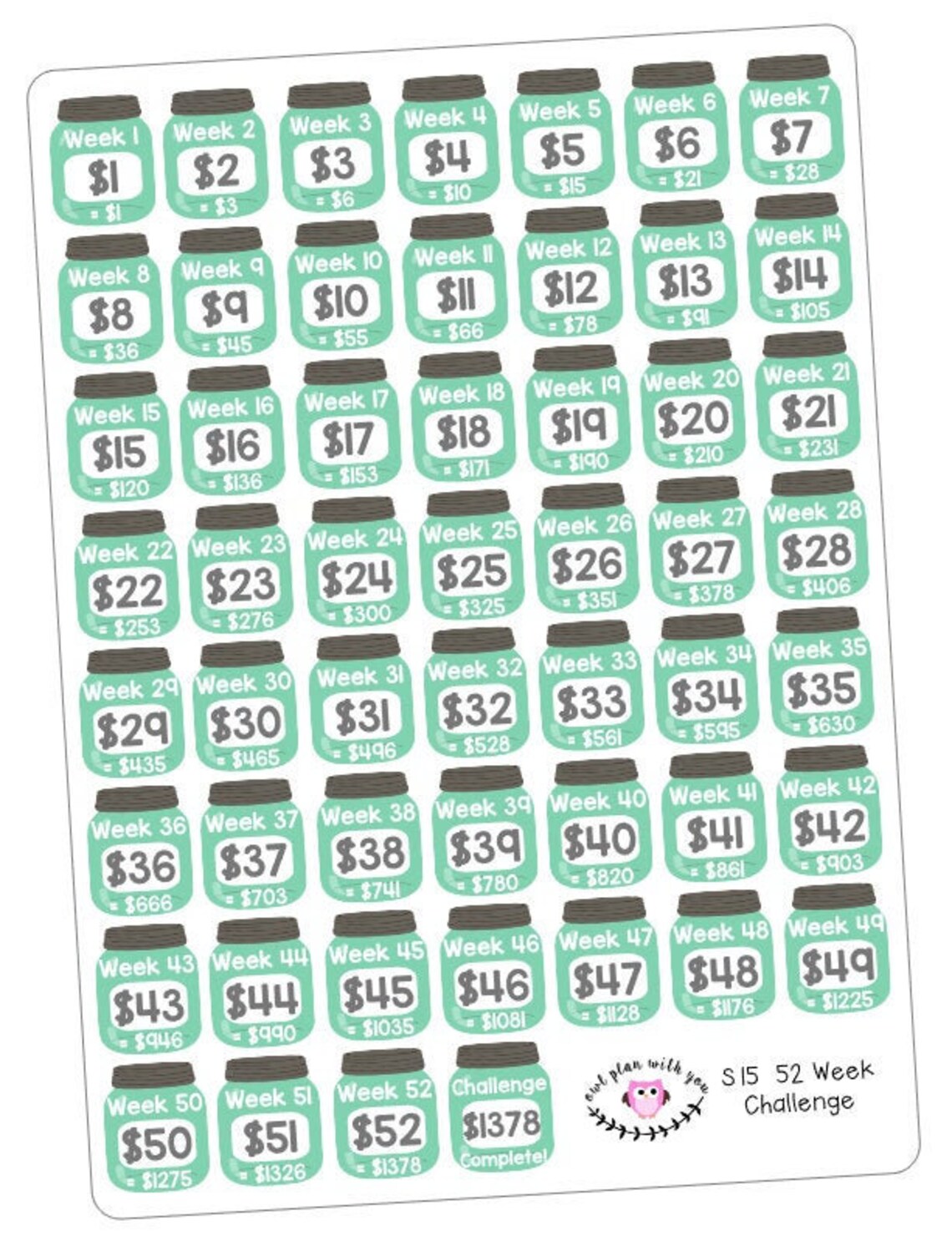 S15 || 52 Week Savings Challenge Stickers - Etsy UK
