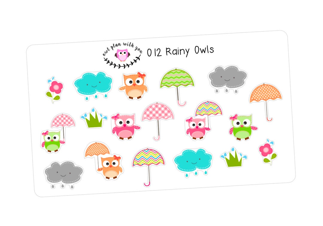 O12 || 18 Rainy Day Owl Stickers - Etsy