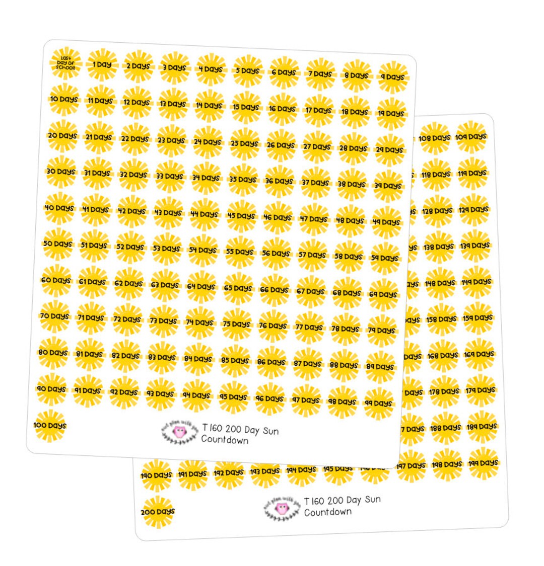 T160 || 200 Day Sun Countdown Stickers - Etsy