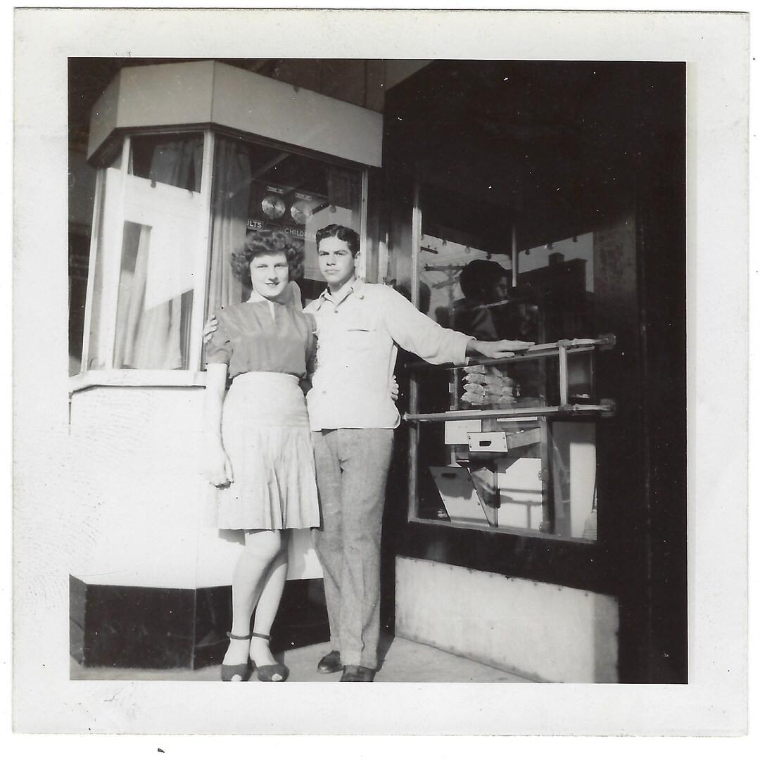Movie Lovers. Undated Vintage Snapshot of a Cute Couple Posed in Front ...