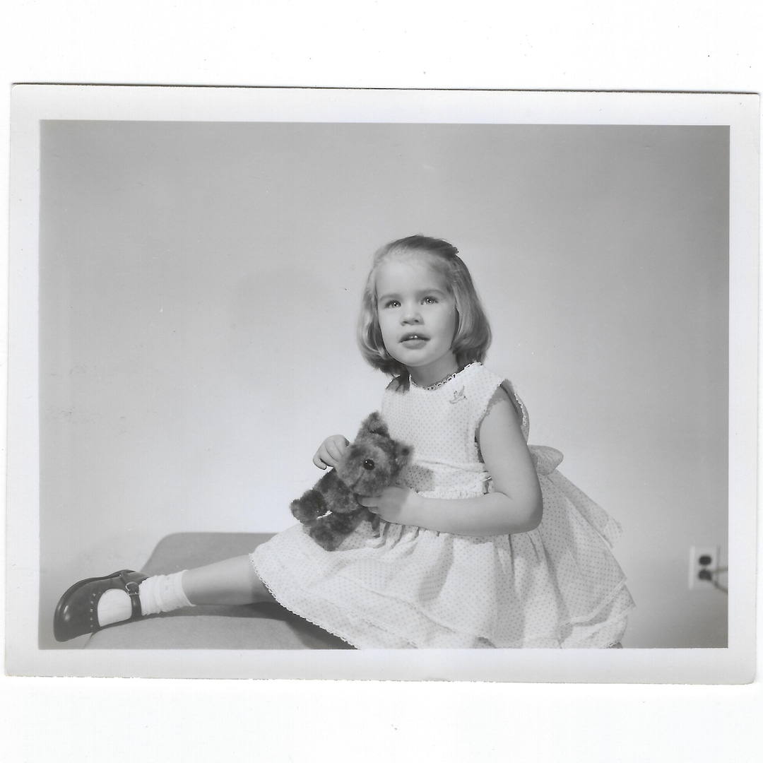 Posing With Scotty Dog. 1950s Portrait of a Pretty Girl in a White ...