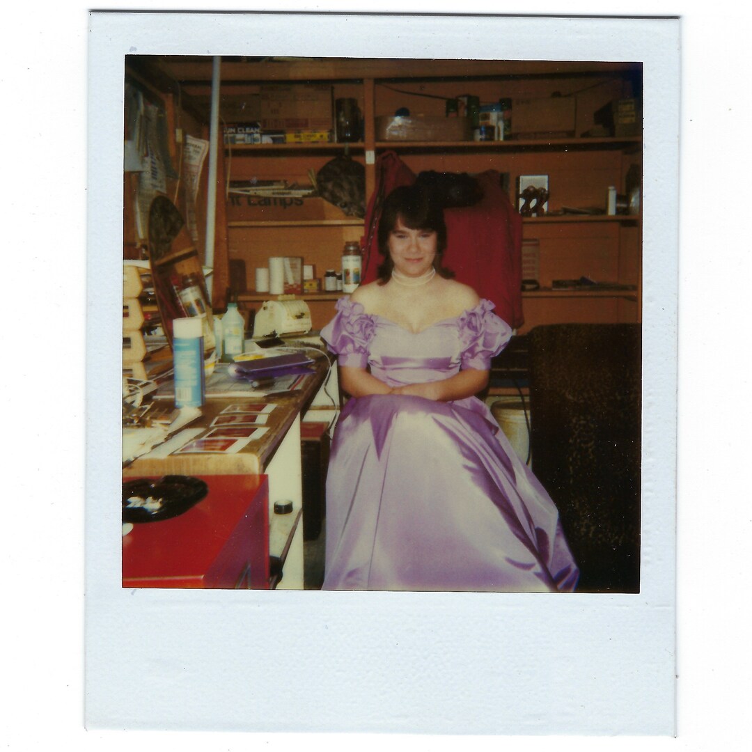 Prom Prep. 1980s Polaroid Photo of a Young Woman in a Purple Dress at a ...