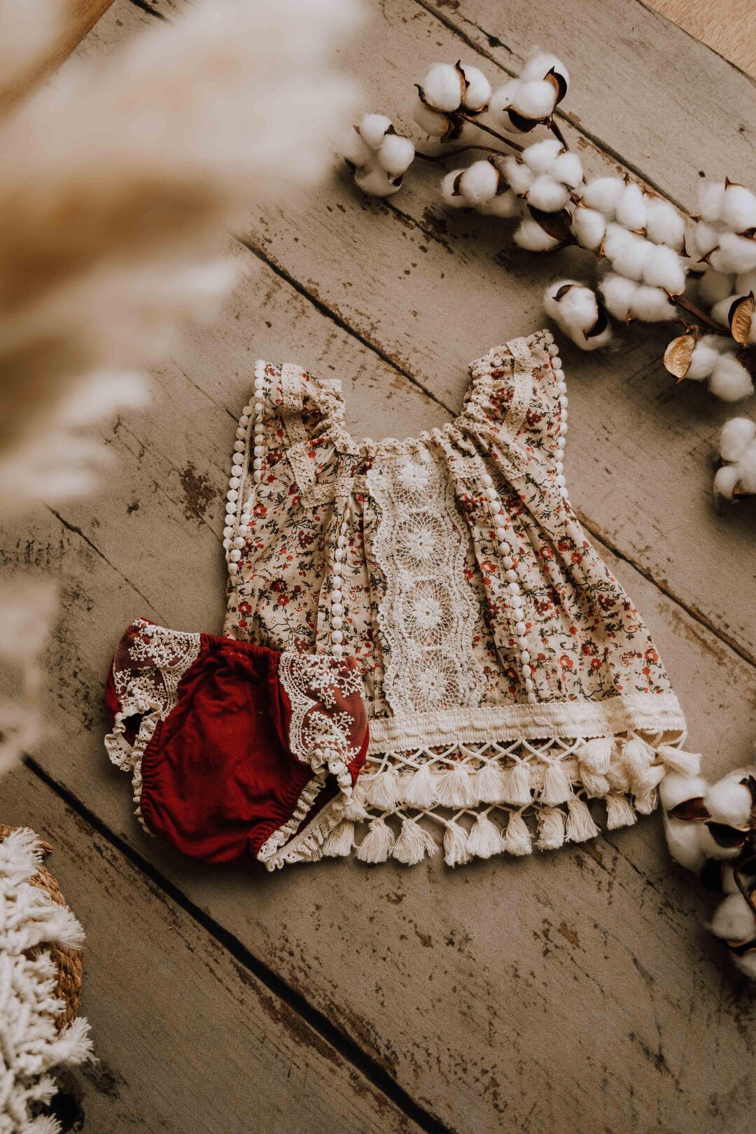 Rose Boho Baby Outfit Top and Bottoms Set for Cake Smash Outdoor Sitter ...