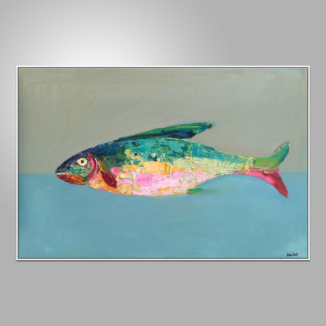 Abstract Oil Painting Fish, Original Abstract Art, Abstract Canvas Art ...