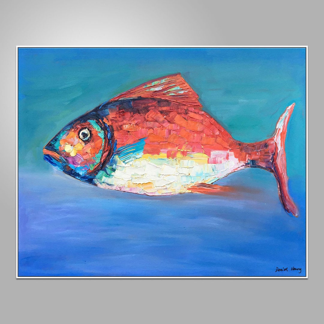 Abstract Oil Painting Modern Painting Fish Canvas Art Large - Etsy