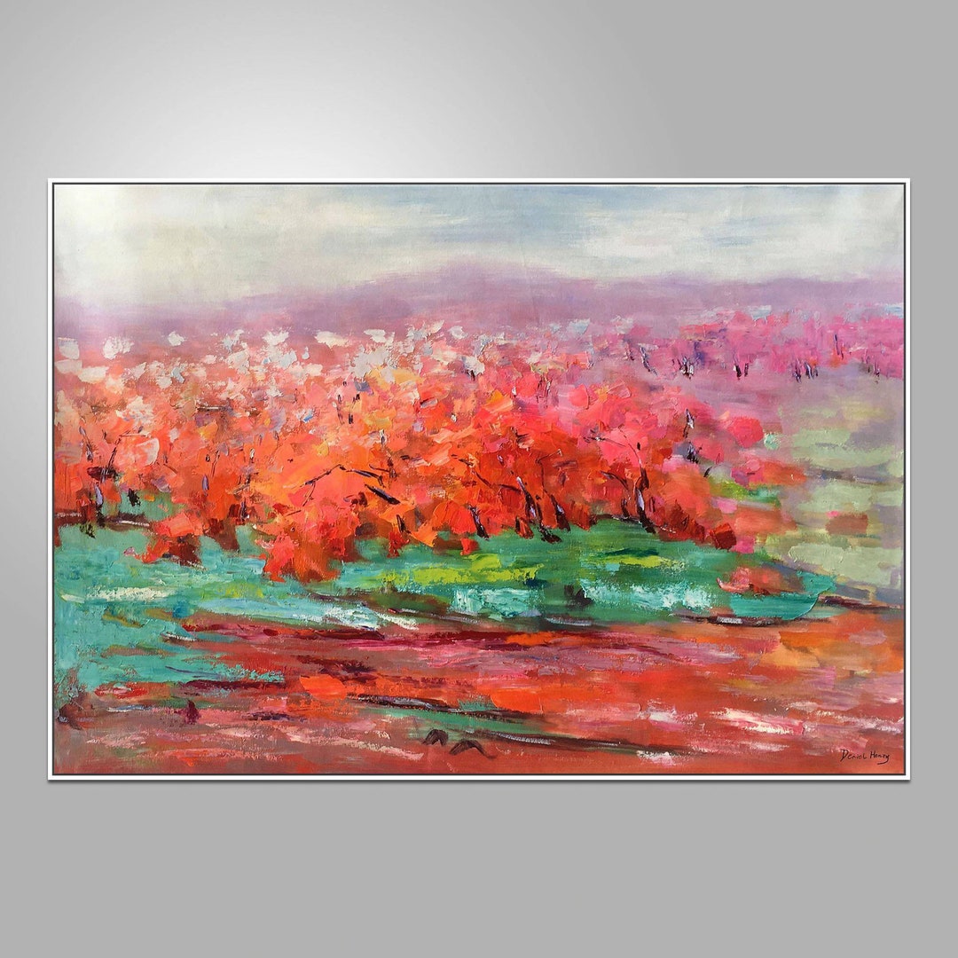 Large Abstract Painting Spring Landscape, Bedroom Art, Large Wall Art ...