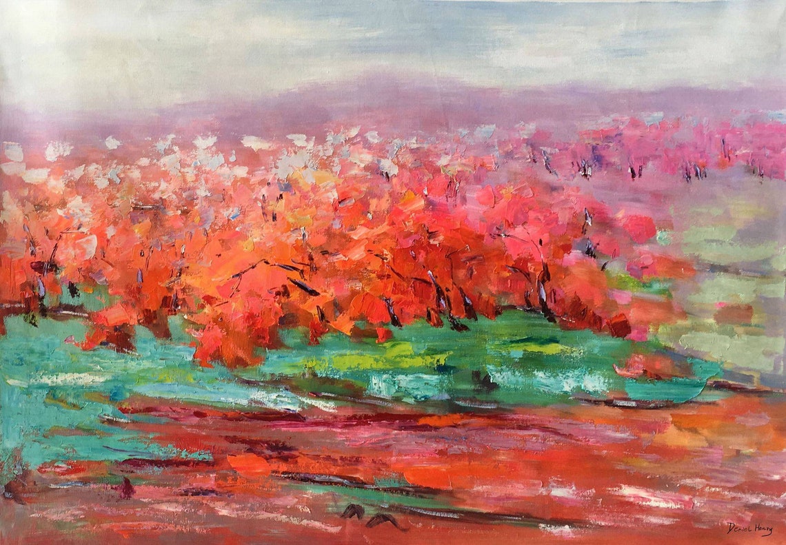 Large Abstract Painting Spring Landscape Bedroom Art Large - Etsy
