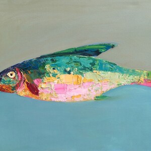 Abstract Oil Painting Fish, Original Abstract Art, Abstract Canvas Art ...
