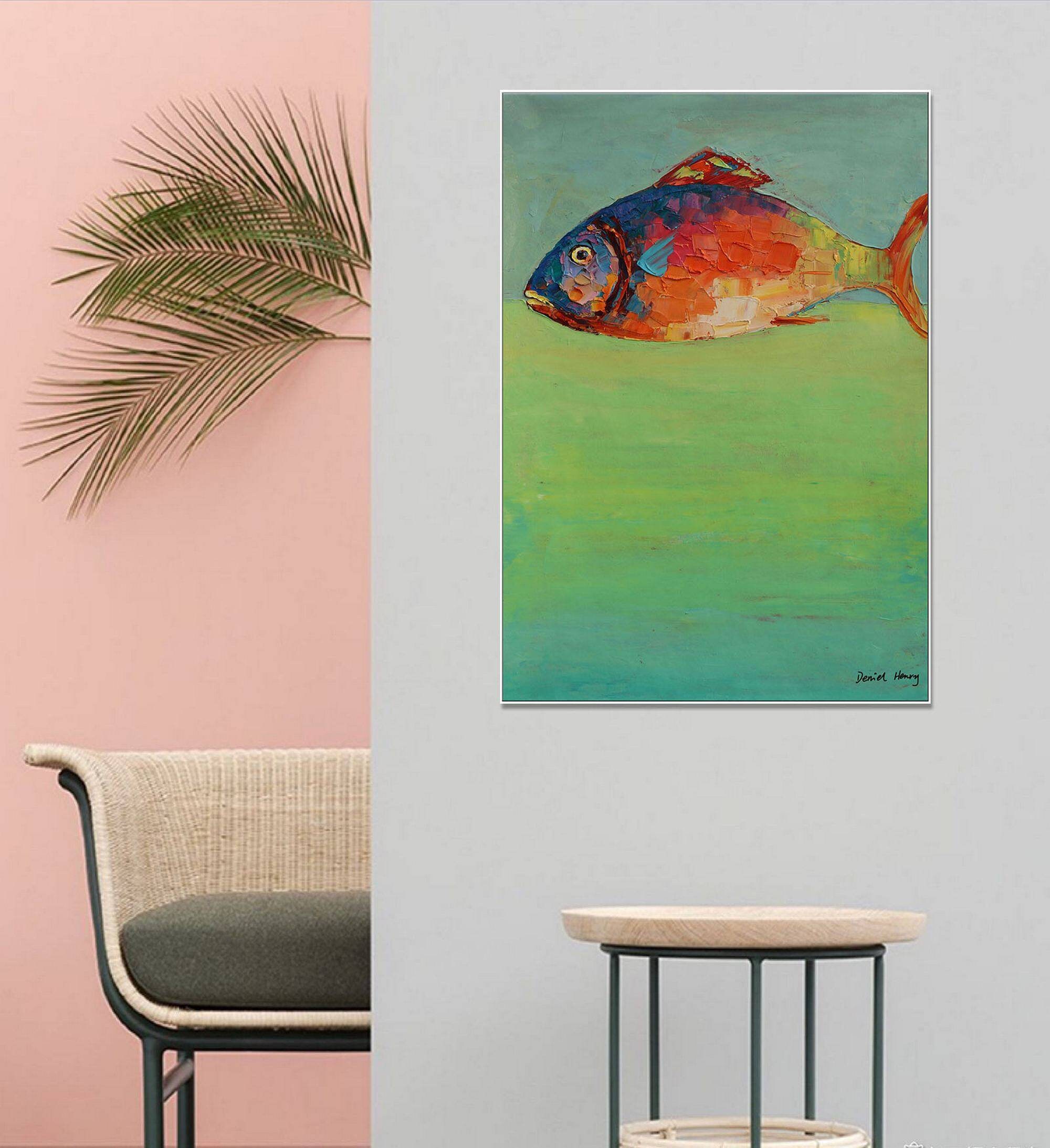 Original Abstract Painting Fish Contemporary Art Wall | Etsy