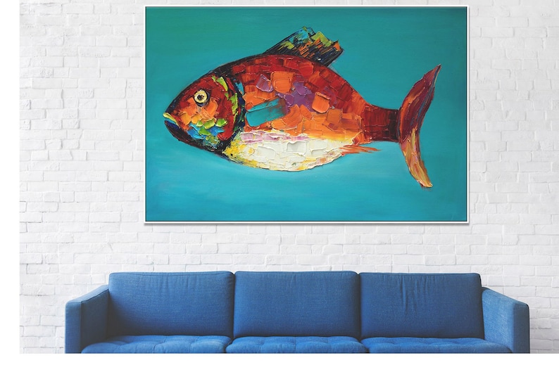 Large Canvas Painting Fish Abstract Art Modern Art Abstract - Etsy