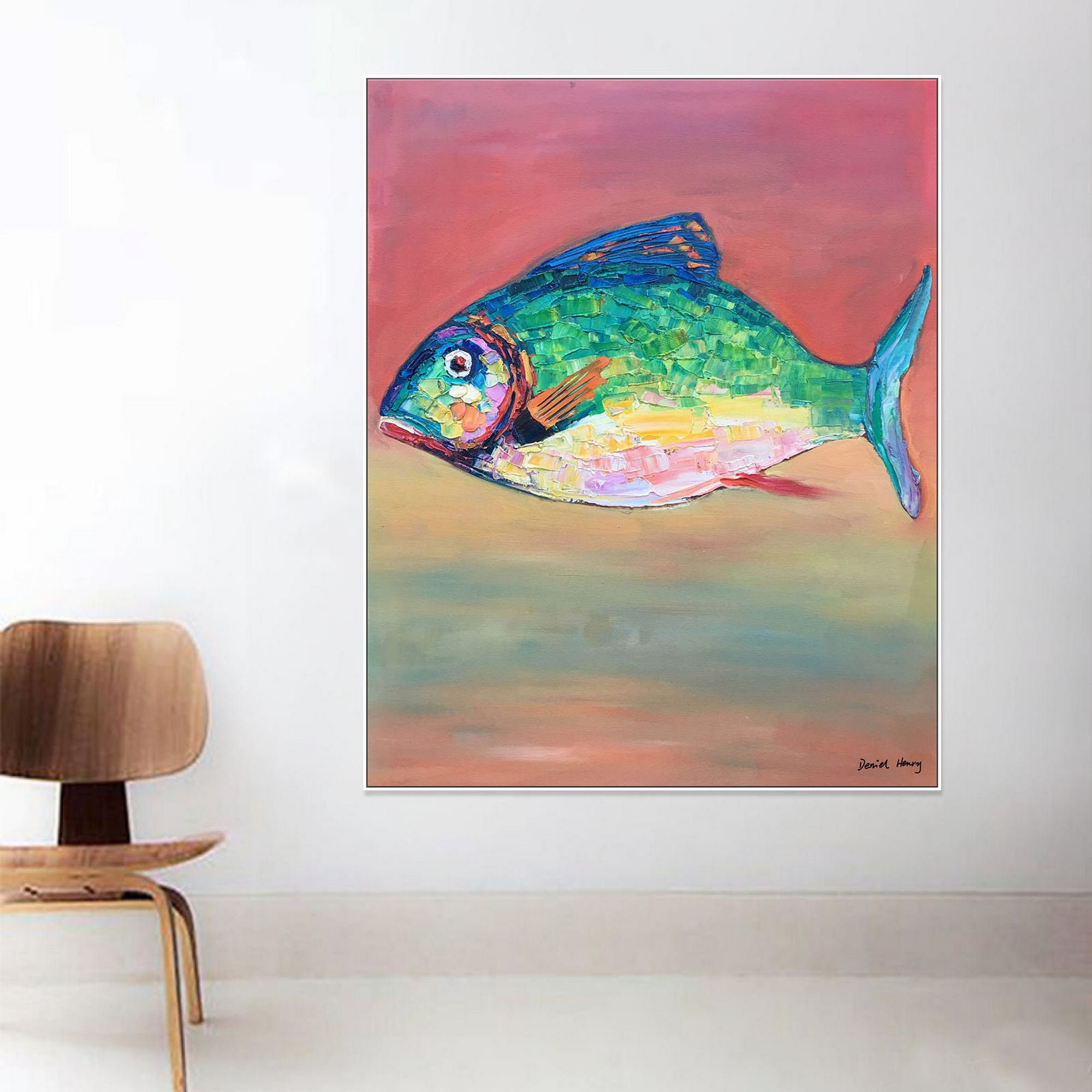 Oil Painting Abstract Fish Large Canvas Wall Art | Etsy