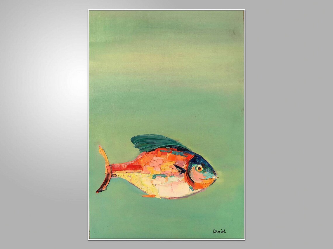 Large Art Fish Oil Painting Contemporary Wall Art Abstract | Etsy