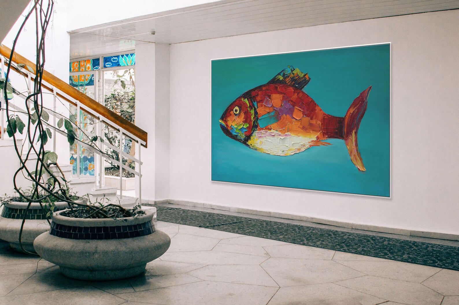 Large Canvas Painting Fish Abstract Art Modern Art Abstract | Etsy