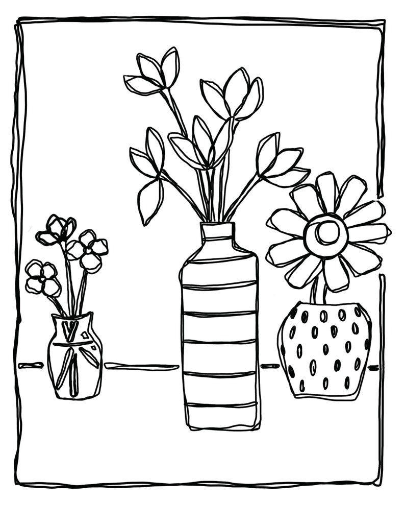 Printable Coloring Sheet Happy Flowers 10 - Etsy