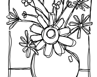 Printable Coloring Sheet Happy Flowers 10 - Etsy