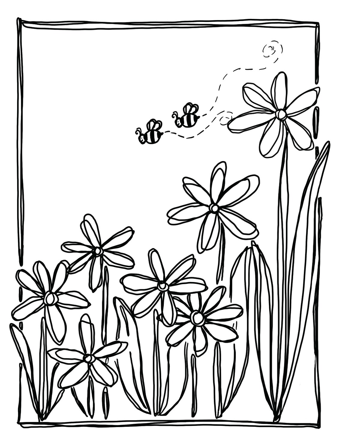 Printable Coloring Sheet Happy Flowers 2 - Etsy