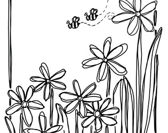 Printable Coloring Sheet Happy Flowers 10 - Etsy