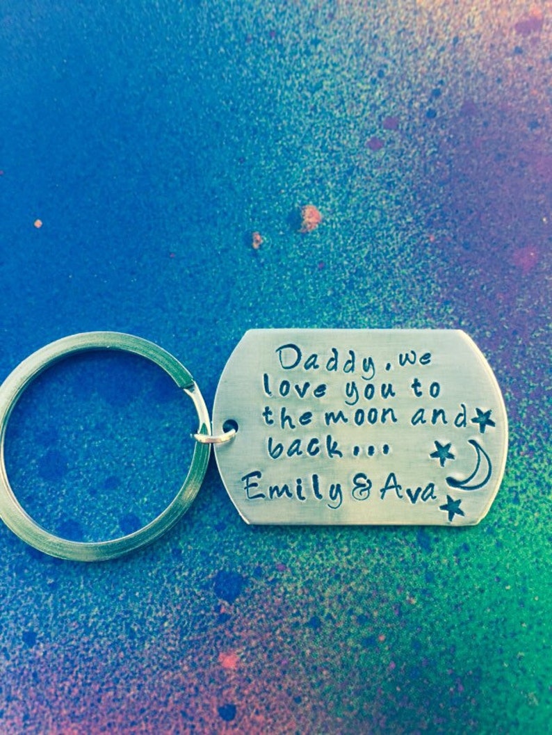 Daddy I Love You to the Moon and Back Keychain Fathers Day - Etsy