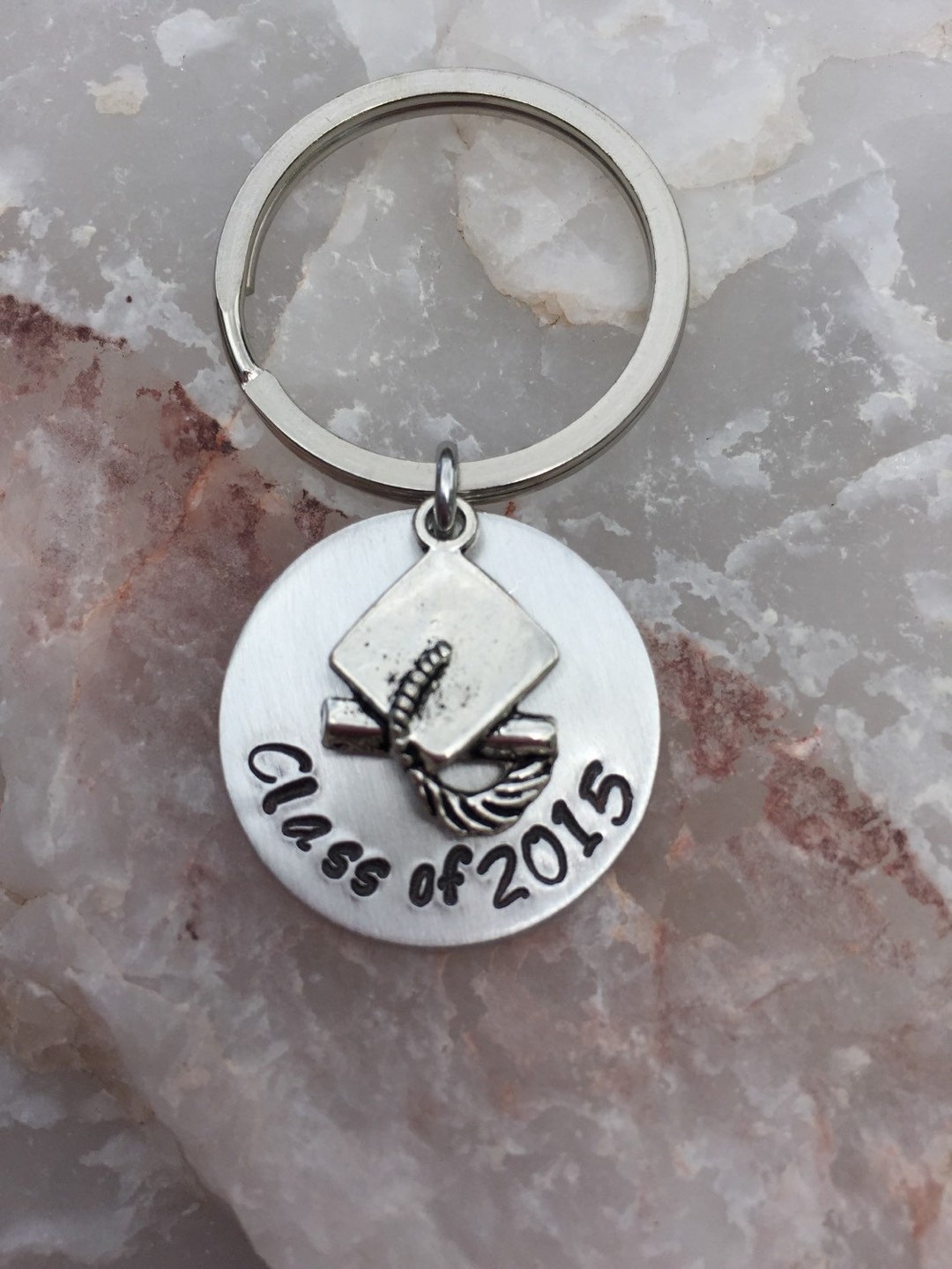 Hand Stamped Graduation Keychain Graduation Cap Charm Graduation Gift ...