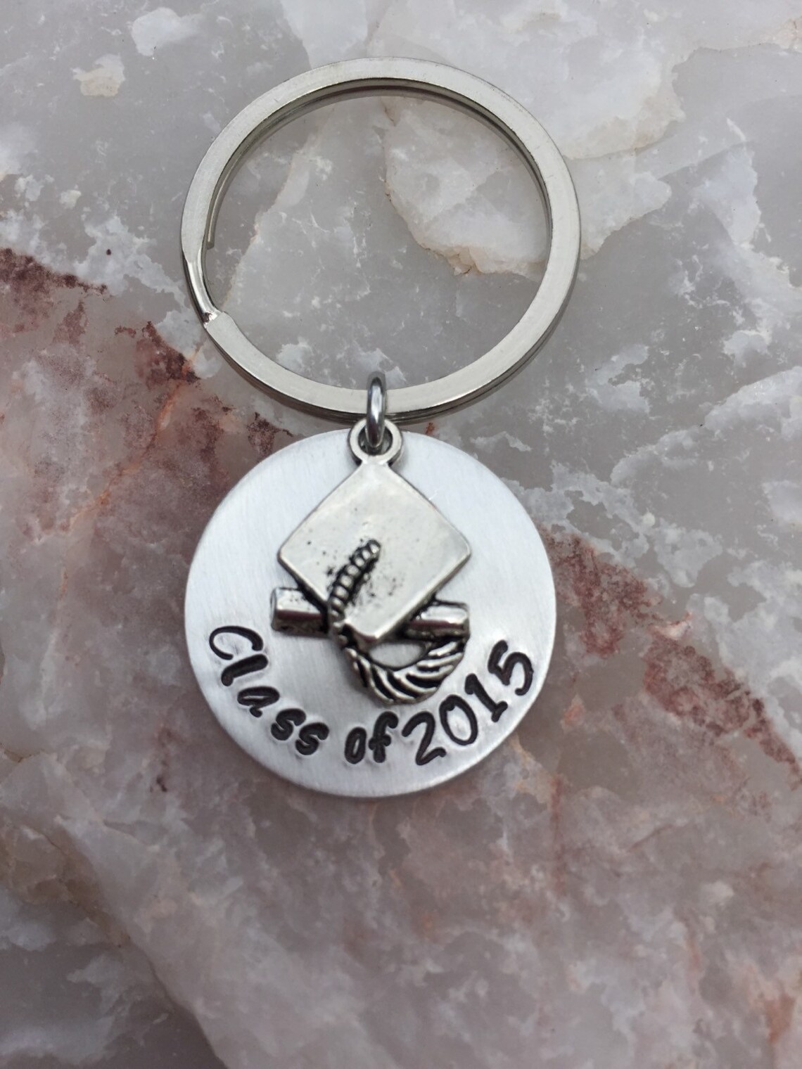 Hand Stamped Graduation Keychain Graduation Cap Charm Graduation Gift ...