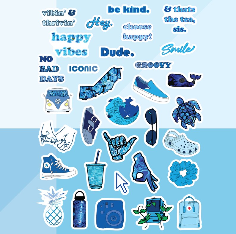 Blue Aesthetic VSCO Sticker Pack 30 Count Sticker Pack - Etsy