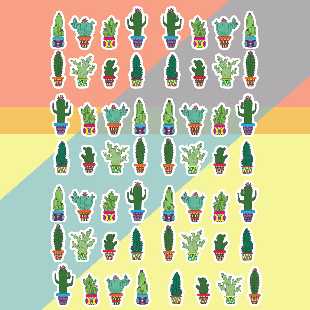 Colorful Cactus Stickers Set of 50+ - Etsy