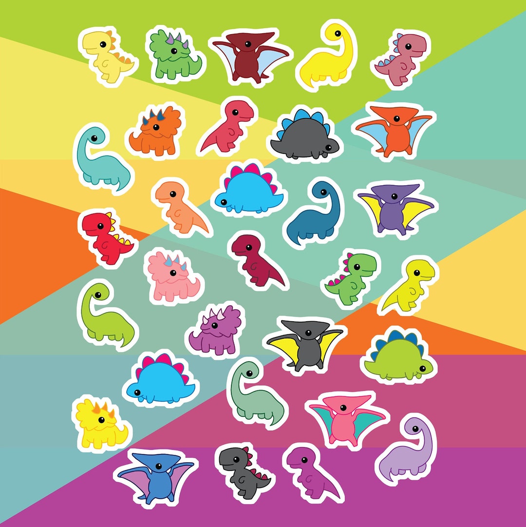 Colorful Dino Stickers Set of 30+ - Etsy