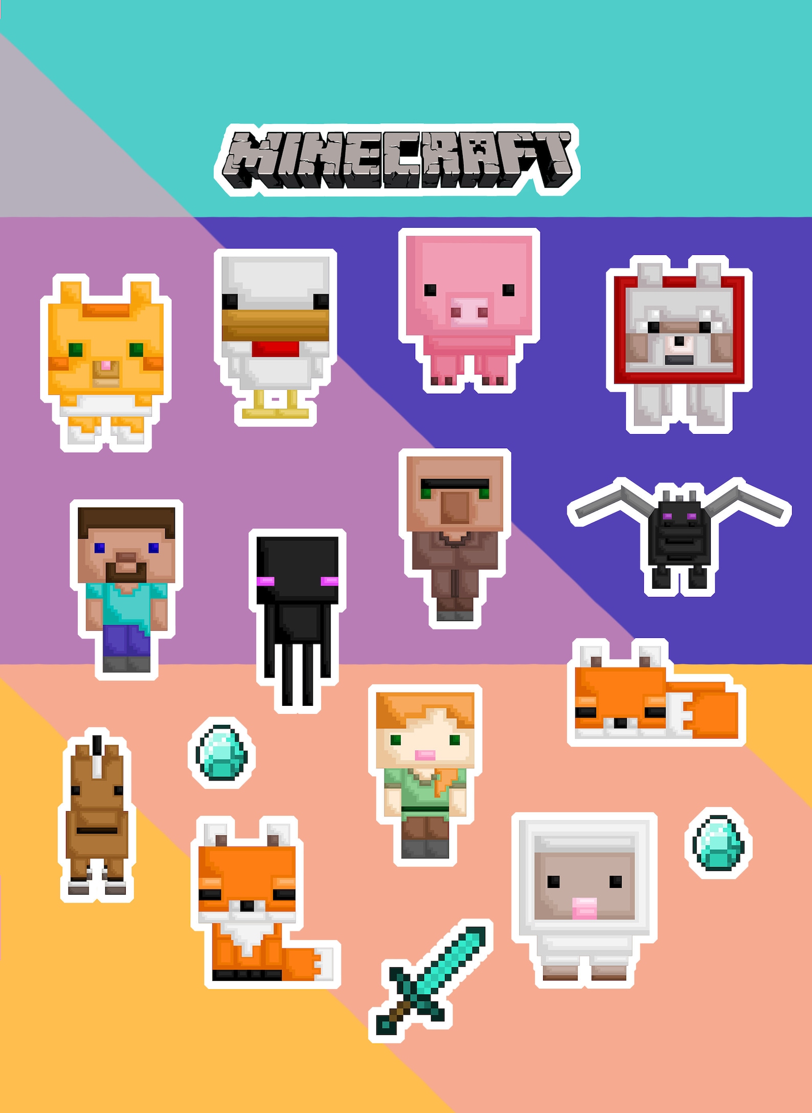 Minecraft Stickers Pack of 17 | Etsy