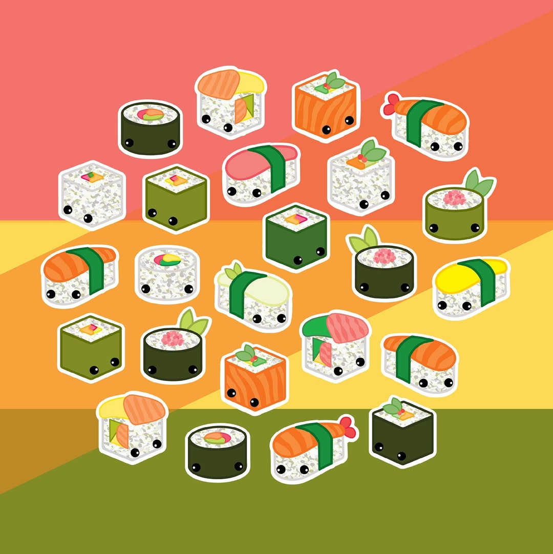 Sushi Stickers Pack of 24 - Etsy