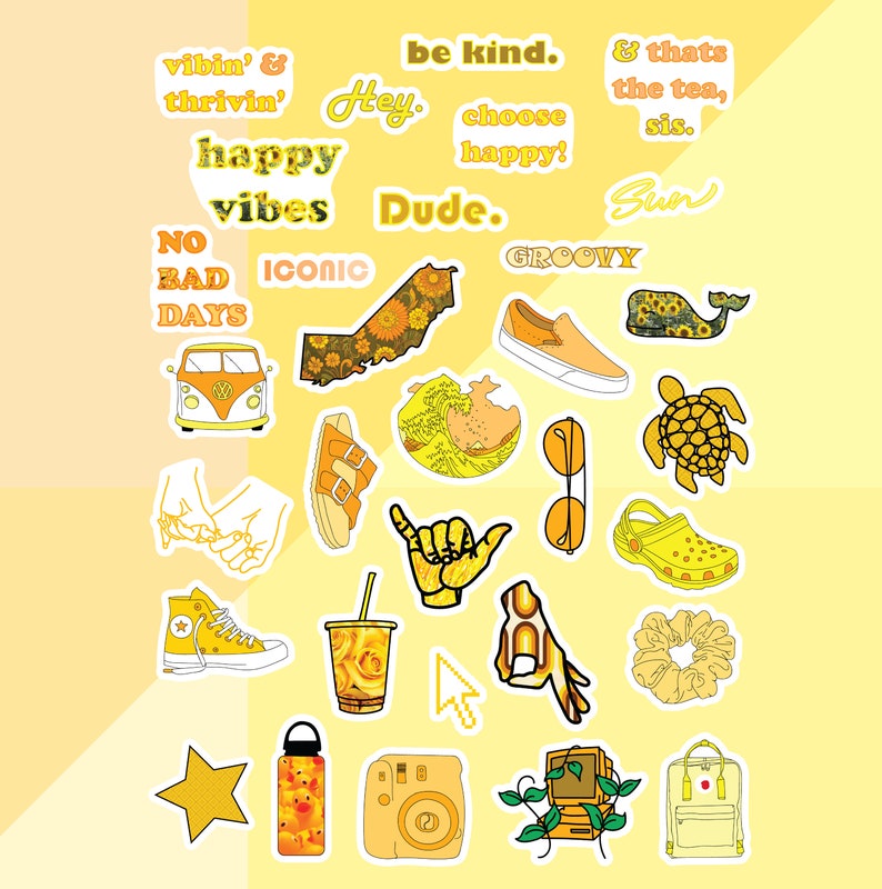 Yellow Aesthetic VSCO Sticker Pack 30 Count Sticker Pack - Etsy