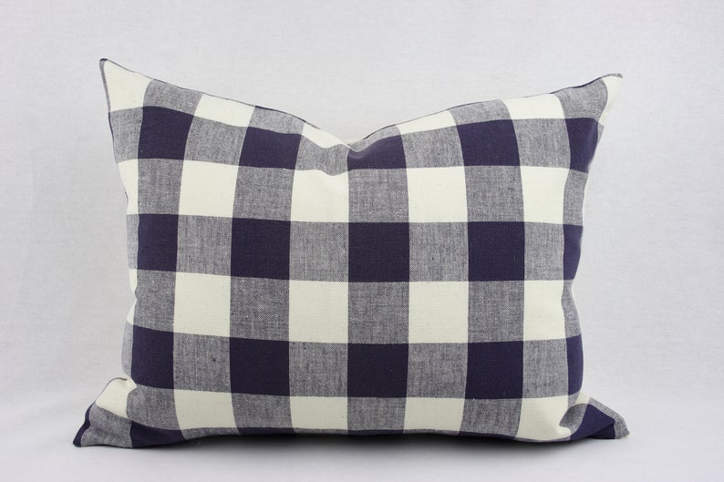Navy Blue Check Designer Cotton Pillow Cover, 14 X 18 Inch, 1 1/2 Inch ...