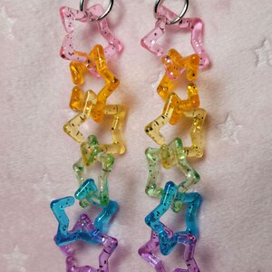 Rainbow Chain Link Earrings. Choose Hearts or Stars Glitter - Etsy