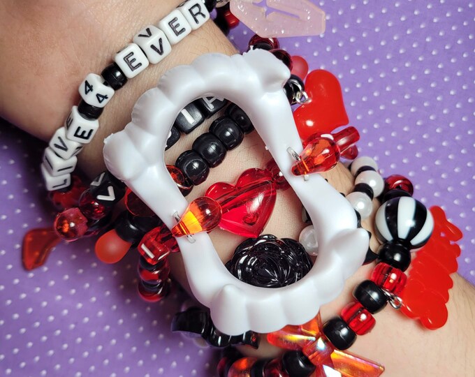 Vampy Vampire Themed Set of 6 Pony Bead Rave Bracelets Gothic, Romantic ...