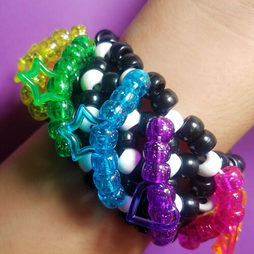 3D Kandi Cuff Blue Stars Disc Style Neon Rainbow Bracelet - Etsy