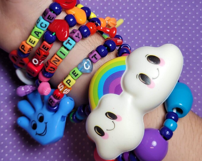 PLUR Happy Squishy Rainbow Set of 6 Super Cute Kandi Bracelets Kidcore ...