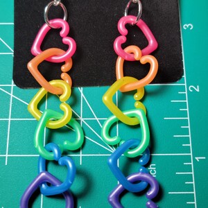 Rainbow Chain Link Earrings. Choose Hearts or Stars Glitter - Etsy