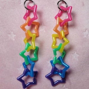 Rainbow Chain Link Earrings. Choose Hearts or Stars Glitter - Etsy
