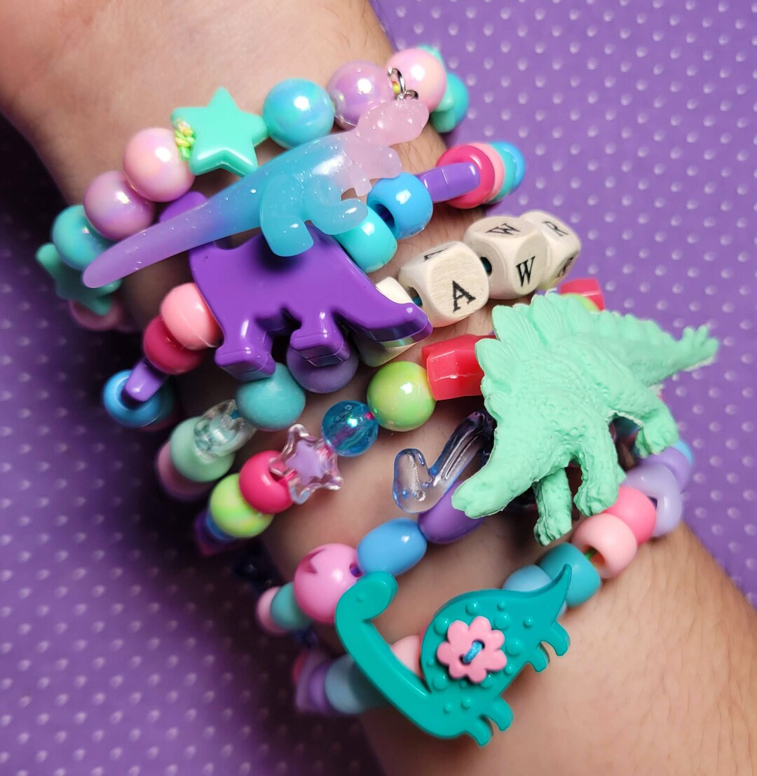 Rawr XD Pastel Dinos Dinosaur Set of 6 Kandi Pony Bead Bracelets. Rave ...