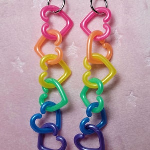 Rainbow Chain Link Earrings. Choose Hearts or Stars Glitter - Etsy