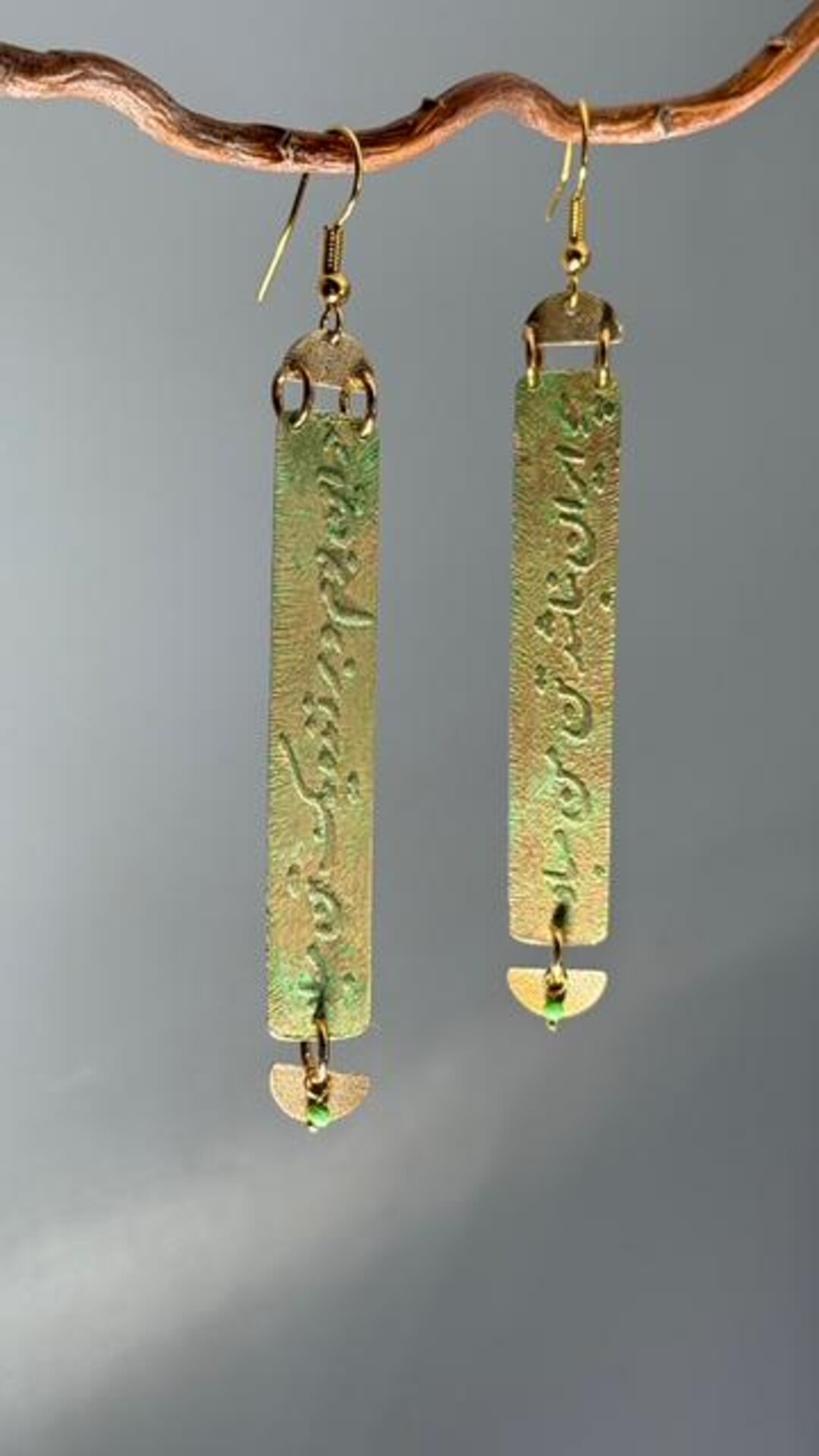 Handmade Persian Poem Calligraphy Earrings, Brass, Vintage-looking - Etsy