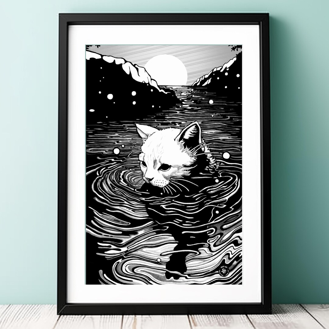 Swimming Cat Art Print: Wim Hof Inspired Blizzard Wall Decor - Etsy