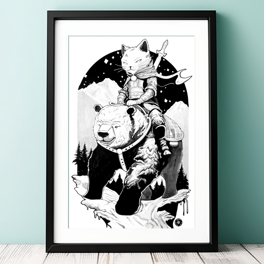 Catnip Crusader Poster, Bearcat Wall Art, Blade Master, Cute Cat and ...